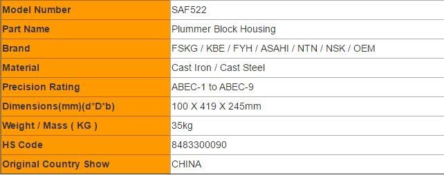 สี่ Bolts SAF 522 SAF 523 Plummer Block Housing แยกหมอนบล็อกเหล็กหล่อ / เหล็กหล่อ